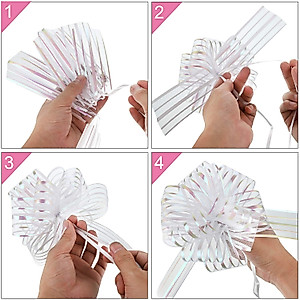 TecUnite 10 Pack Pull Bow, Organza White Large 6 Inches Pull String Bows for Wedding Christmas Easter Gifts