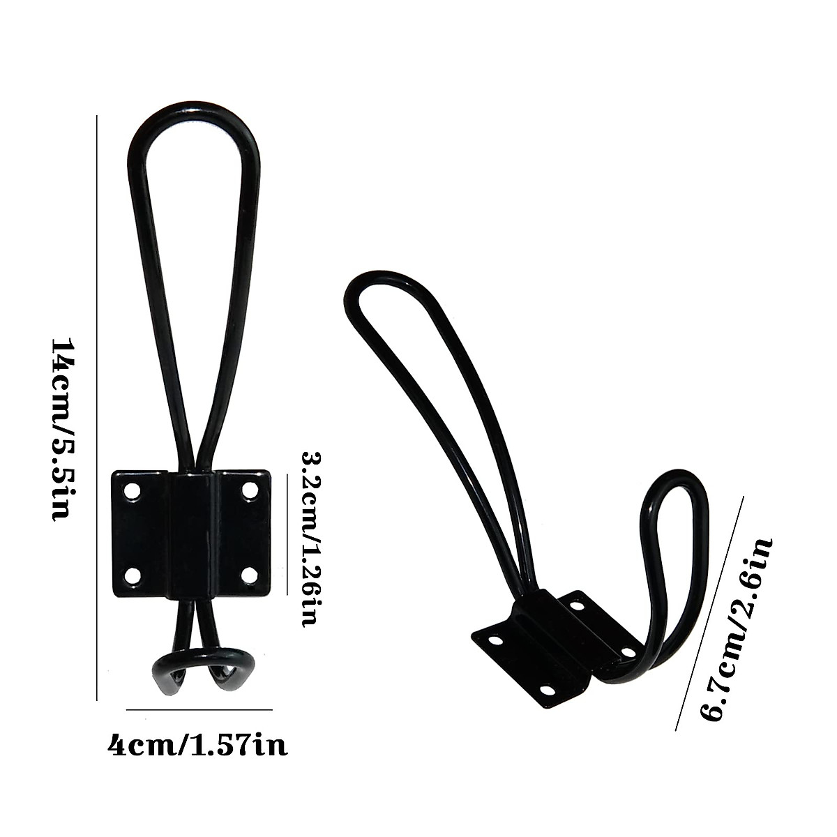 YMAISS 5 Packs of Rustic Heavy Duty Double Coat Hooks,Vintage Wall Mounted Hangers,Metal Decorative Entryway Hat Hook Black Big, Farmhouse Shabby Chic Hanging Look with Screws Included