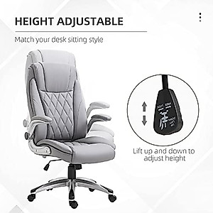 Vinsetto High Back 360° Swivel Ergonomic Home Office Chair with Flip Up Arms, Faux Leather Computer Desk Rocking Chair, Grey