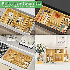 Bamboo Bathroom Drawer Organizer Dividers, Wooden Kitchen Utensil Holder Set of 5, Stackable Junk Drawer Organizer Tray, Multi-Use Storage Bins Boxs for Home, Office, Clothing, Makeup, Jewelry