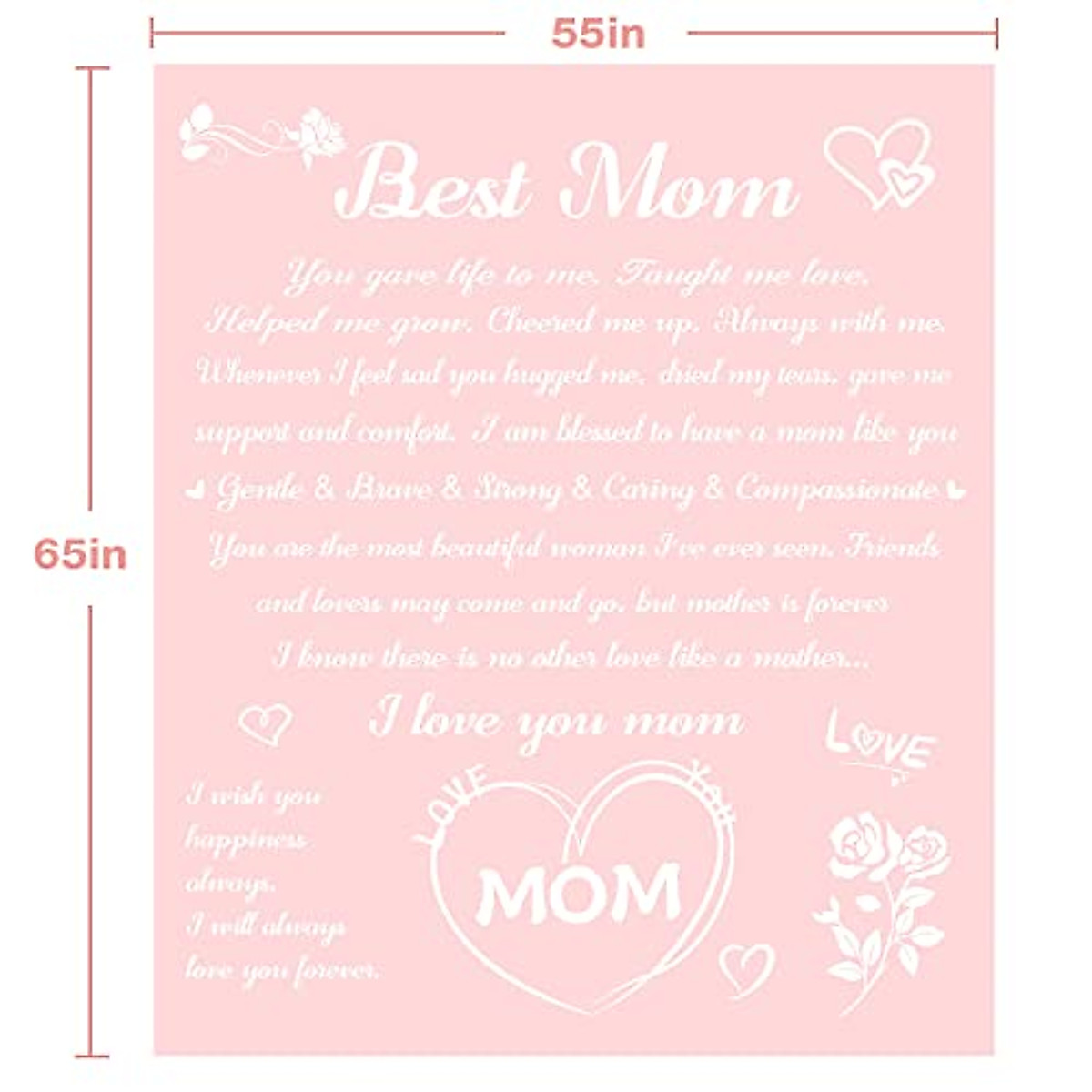 Aiideals Gifts for Mom, Birthday Gifts for Women, Mom Birthday Gifts from Daughter or Son, I Love You Mother Gift Blanket for Valentines Day, for Mom, 65x55 inch, Blush