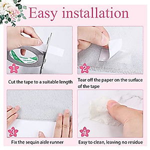 Sequin Aisle Runner for Weddings 2 x 15 ft Glitter Wedding Rug Runner with Carpet Tape Sparkly Wedding Outdoor Floor Runner Floor Carpet Runner for Prom Ceremony Event Party Decoration (Silver)