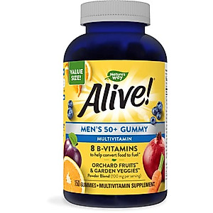 Nature’s Way Alive! Men’s 50+ Gummy Multivitamins, High Potency Formula, Supports Whole Body Wellness*, Fruit Flavored, 150 Gummies