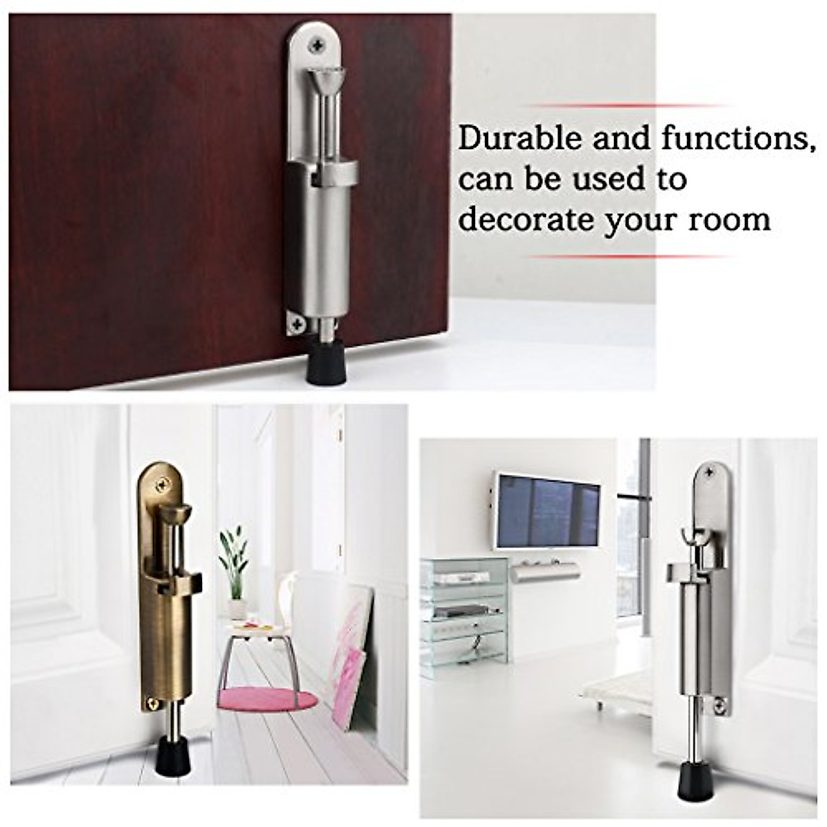 Sumnacon Kickdown Door Stops, Stainless Steel Easy Step Door Stopper, Spring Loaded Telescopic Step On/Off Door Stopper, Adjustable Heavy Duty Door Locks Holder Stop/Release by Foot, Silver