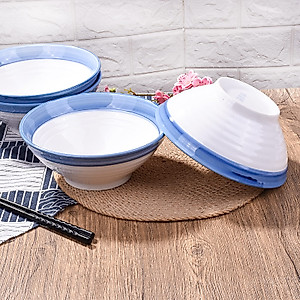 Swlthwen Japanese Vintage Style Ceramic Noodle Ramen Bowls Set of 4, 30.5 OZ Porcelain Noodle Soup Bowls