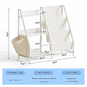 HAVLOTII Kids Bookshelf and Toy Organizer, 3 Tier Bookshelf for Kids, Montessori Bookcase Book Shelf for Kids Rooms, Bedroom, Playroom, Nursery, Toy Storage Organizer with Bookshelf (White)