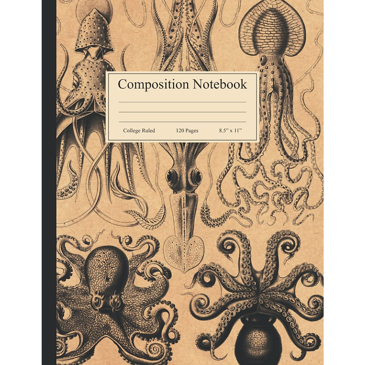 Composition Notebook: College Ruled, Octopus Ocean Sea Life Animals, Marine Biology Science Vintage Illustration Journal, 8.5" x 11"