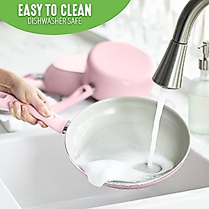 GreenLife Sandstone Healthy Ceramic Nonstick, 15 Piece Kitchen Cookware Pots and Frying Sauce Pans Set, PFAS- Free, Dishwasher Safe, Pink