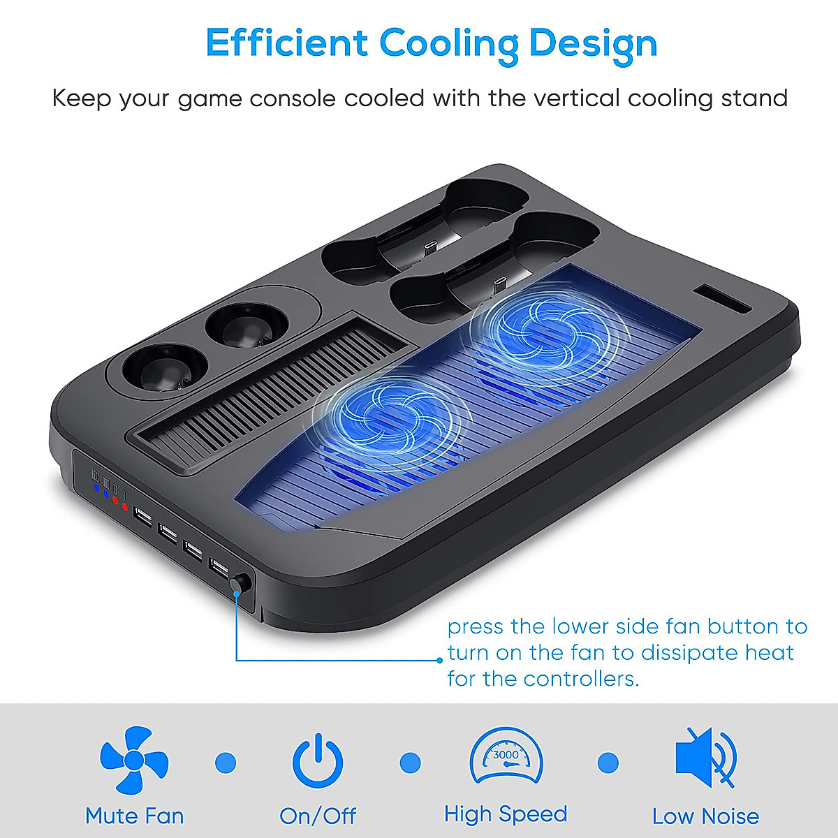 Charging Display Stand Compatible with PS5 VR, Vertical Stand with Cooling Fan Compatible with PS5 DE/UHD Storage Bracket Charger Station Compatible with PS5/PS5 VR Move Controller with 4 USB Hub