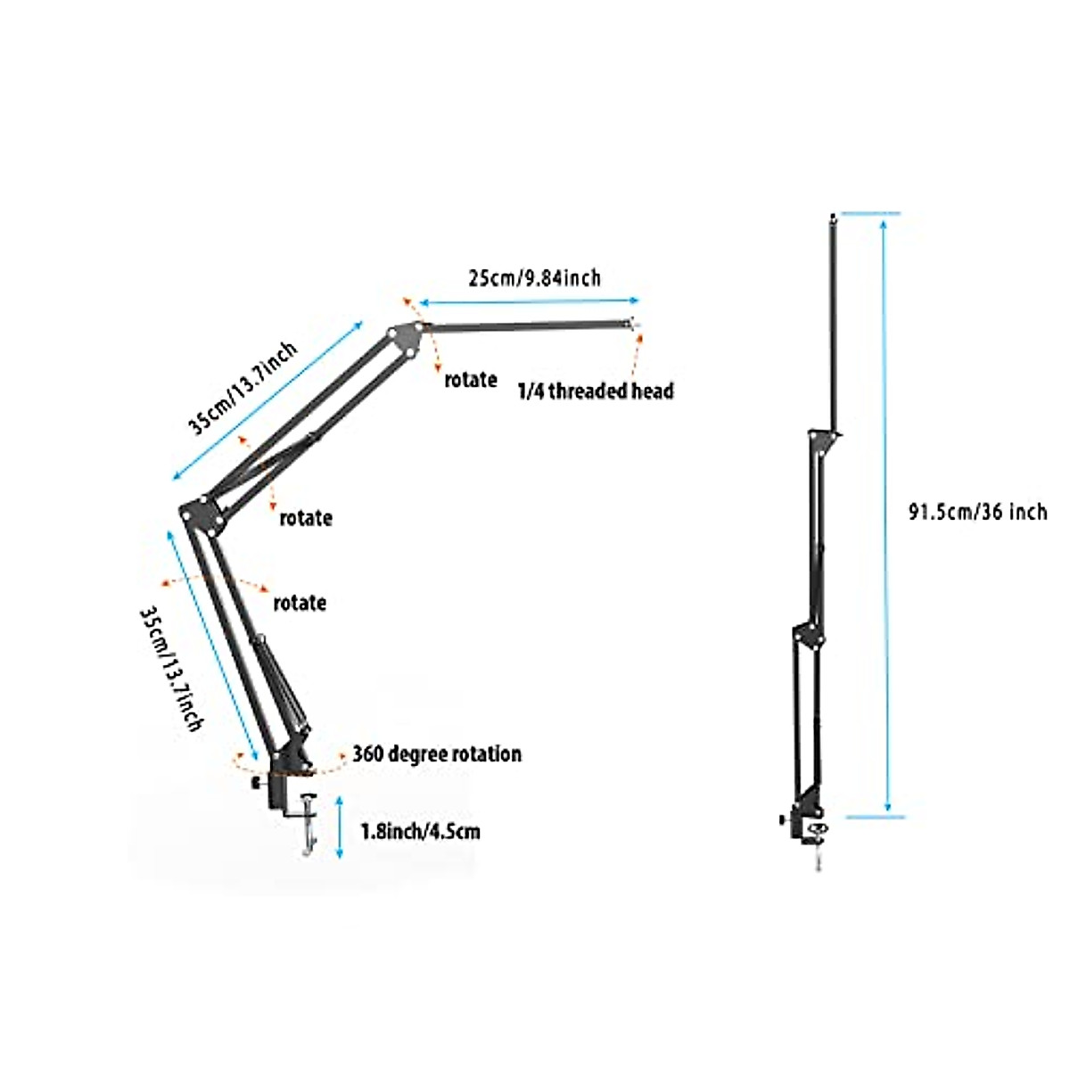 Long Overhead Tripod Mount for iPhone Webcam Ring Light, Gooseneck Desk Phone Arm Holder for Over Head Video Recording Filming Live Streaming, Webcam Tripod Stand with Articulating Arm