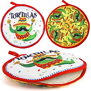 Coloch 3 Pack Tortilla Warmer Pouch, 12" Insulated Cloth Pouch For 15 Tortilla Cute Taco Warmer Holder for Tortillas, Taco, Pita, Wrap, Naan, Pancake, Flat Bread, Microwave/Oven Safe