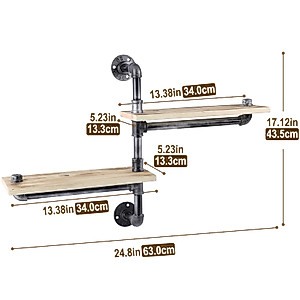 MENZOM Rustic Industrial Pipe Shelves - Corner Floating Shelf with Wood Panels - 2-Tier Wall Mounted Bookshelf - Versatile Storage Solution for Bedroom,and Home Decor - Wall Floating Pipe Rack（K）