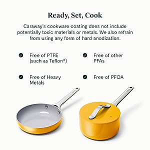 Caraway Mini Duo - Non-Stick Ceramic Mini Fry Pan (1.05 qt, 8") & Mini Sauce Pan (1.75 qt) - Non Toxic, PTFE & PFOA Free - Oven Safe & Stovetop Agnostic (Gas, Electric & Induction) - Marigold