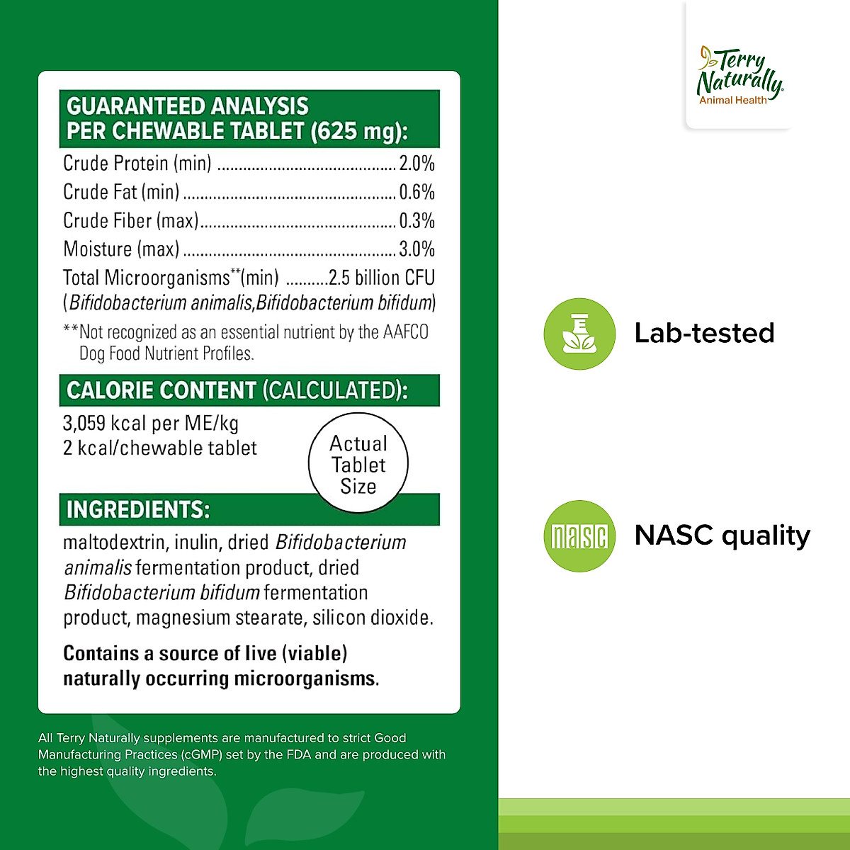 Terry Naturally Animal Health Probiotic Daily - 60 Chewable Tablets - Probiotics for Dogs, Beneficial Intestinal Bacteria to Maintain Healthy Gut Flora & Digestion - Canine Only - 60 Servings