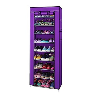 MallMall 10 Tiers Shoe Rack with Dustproof Cover Closet ,30-Pair Shoes Rack Storage Cabinet Organizer (Purple)