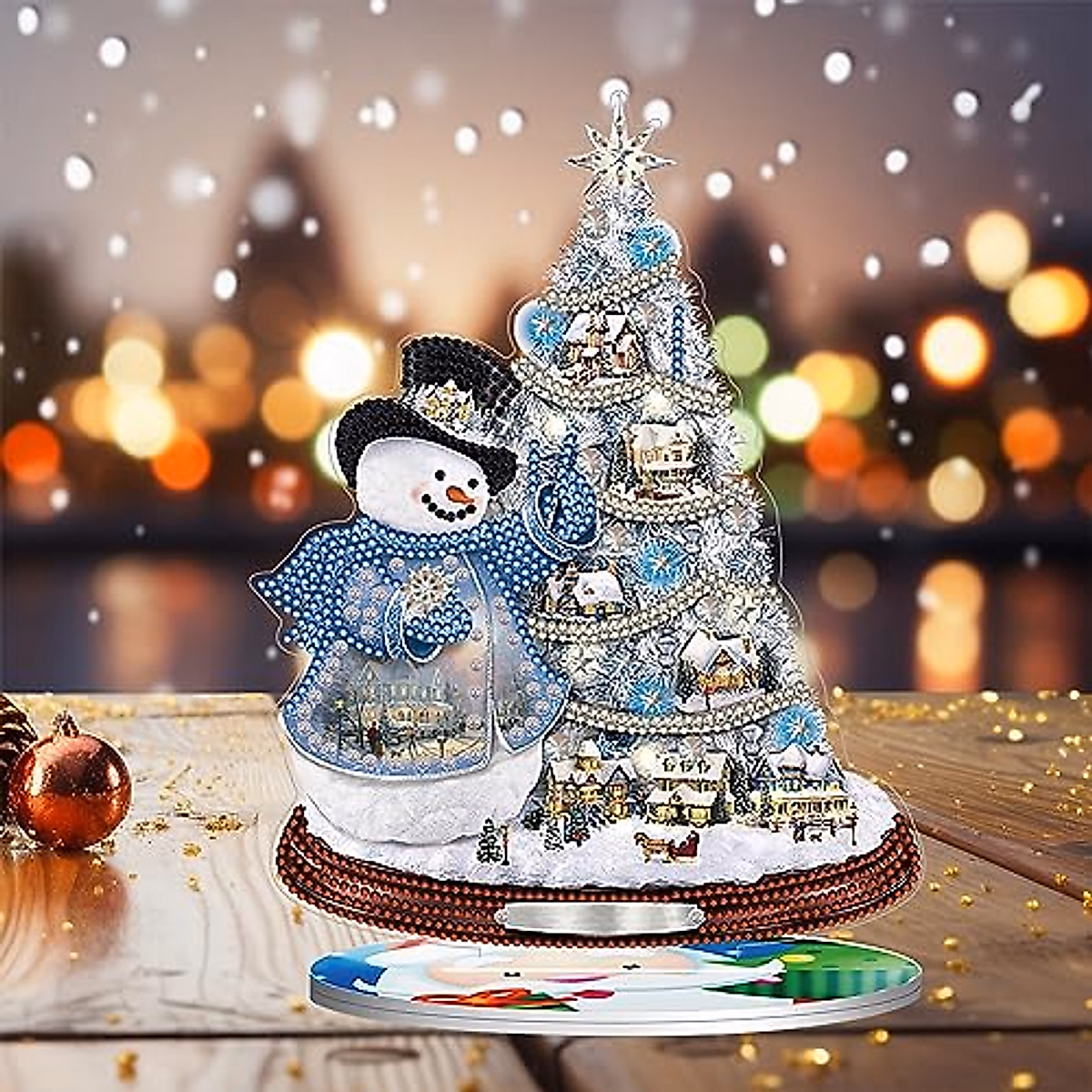 Orgone DIY 5D Snowman Diamond Painting Desk Ornaments Kits Special Shaped Rhinestones Wooden Diamond Art Desktop Ornament for Christmas Xmas Table Office Home Decoration Housewarming Birthday Gift