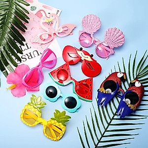 8 Pairs Luau Party Sunglasses, Hawaiian Funny Sunglasses Summer Party Sunglasses Novelty Eyeglasses Tropical Fancy Dress Props for Creative Hawaiian Beach Theme Party Supplies