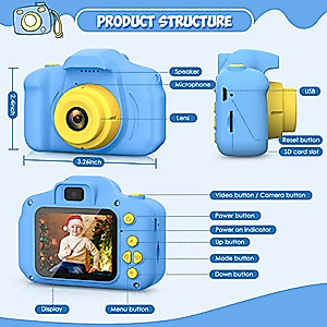 Desuccus Kids Camera Toddler Toys Christmas Birthday Gifts for Boys and Girls Kids Toys 3-9 Year Old HD Video Digital Video Camera for Toddler 5 Puzzle Games with 32GB SD Card (Blue)