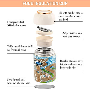CUPADA Funny Cat Vintage Food Jar, Sky Flower Cute Insulated Hot Food Jars Vacuum 17OZ with Folding Spoon for Work Trip Picnic Camping