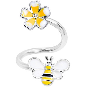 Body Candy Womens 14G Steel Yellow Flower Honey Bee Spiral Twister Belly Button Ring Helix Cuff Navel Ring