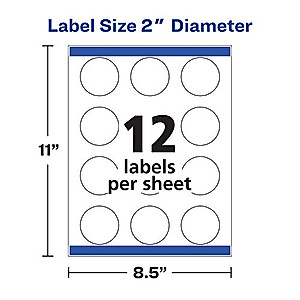 Avery Printable Round Labels with Sure Feed, 2" Diameter, Glossy White, 60 Customizable Labels (22817)
