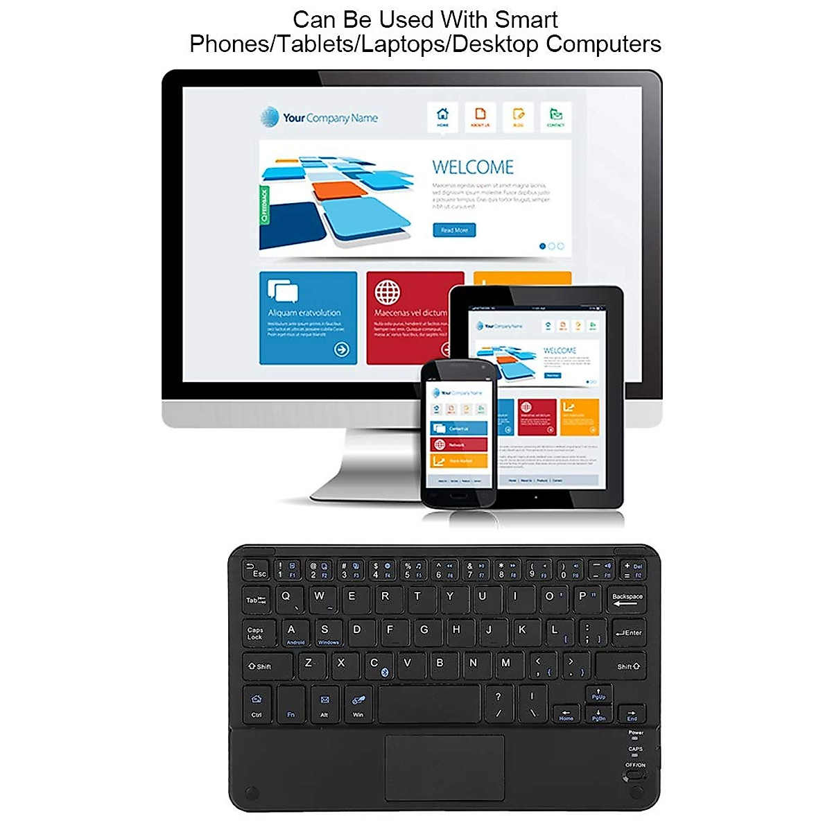 Serounder 7 Inch Ultra Slim Wireless Touchpad Scissors Feet Design Bluetooth Touchpad Keyboard for Android/for Windows Systems