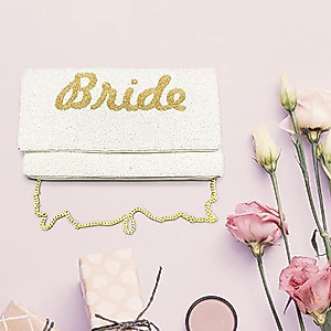 Bride Clutch Purse Bridal Shower Gift for Bride White Purse with Gold Letters- THE BEADED LILY,White Bride Clutch With Gold Letters