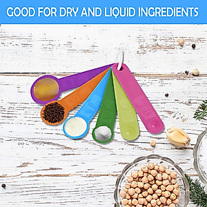 Plastic Measuring Cups and Spoons Set 14 Piece. Includes 11 Colorful Measuring Cups and Spoons Set and 3 Plastic Liquid Measuring Cups. Nesting Measuring Set for Space Saving Storage. Dishwasher-Safe