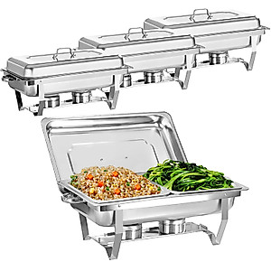 Jacgood Chafing Dish for Buffet, 4 Pack Stainless Steel Chafing Servers Food Warmer Set with 8QT Half Size Food Pan for Kitchen Party Banquet Dining