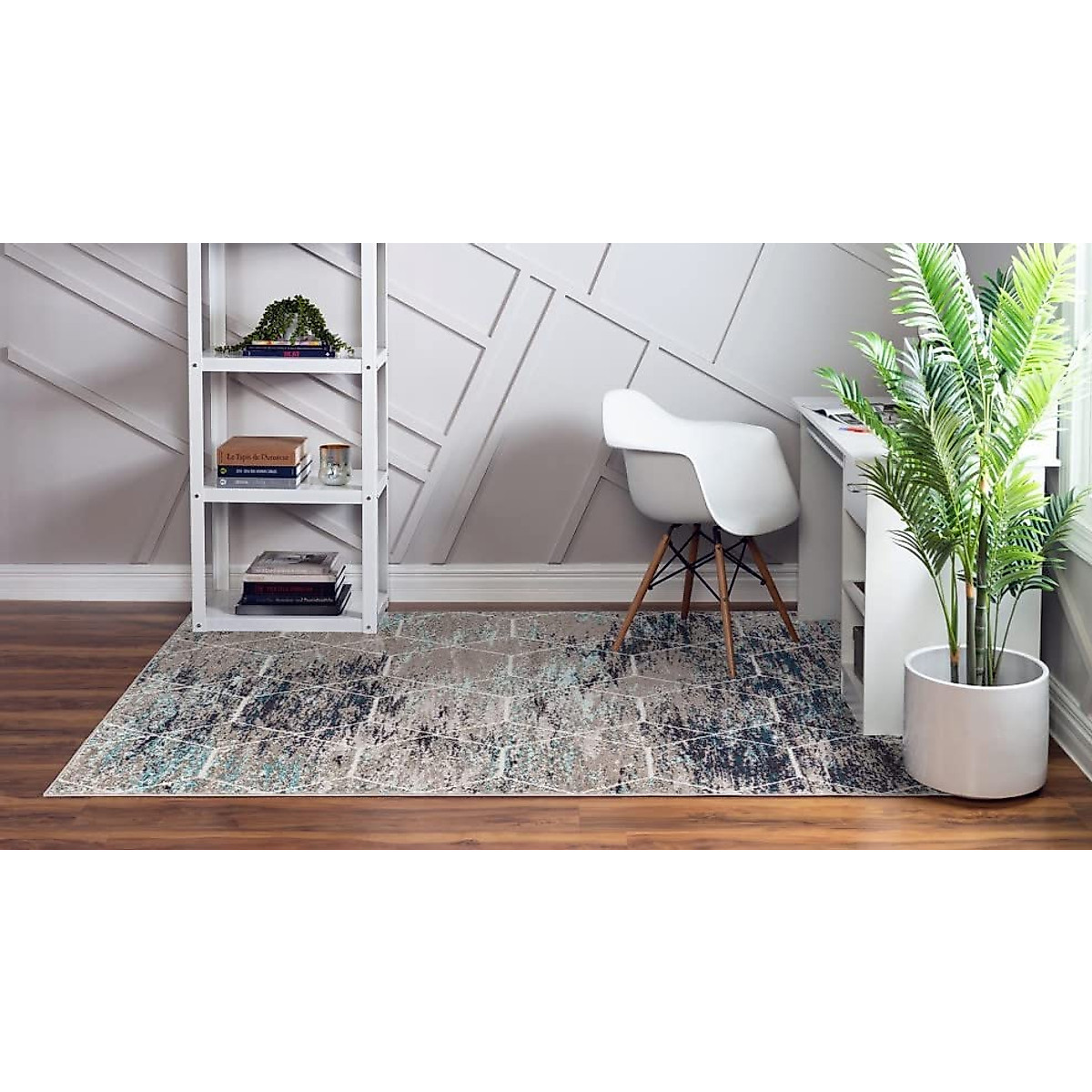 Unique Loom Trellis Frieze Collection Area Rug - Geometric (4' x 6', Blue Multi/ Ivory)