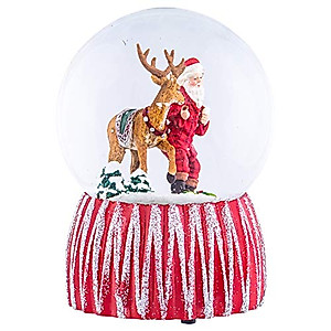 Musical Santa Deer and Cookies Rosy Red 7 inch Resin Holiday Windup Snow Globe