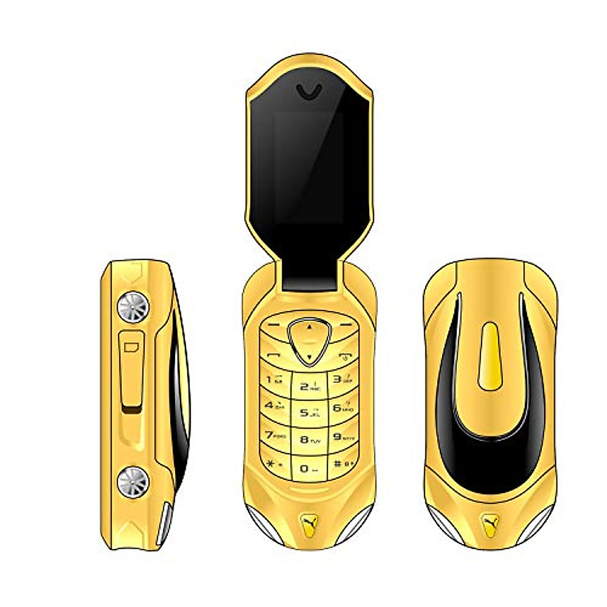 Tuanzi F18 Smallest Flip Cellphone GSM Unlocked 2G Mini Phone MTK6261 Bluetooth Mini Backup Pocket Portable Car Model Mobile Phone Gift for Kids (Gold)