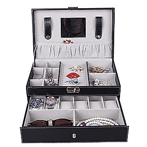 TOEWOE Portable Jewelry Box, 2-Layer Jewelry Organizer with Drawers, Jewelry Storage, Jewelry Box Organizer for Girls Women