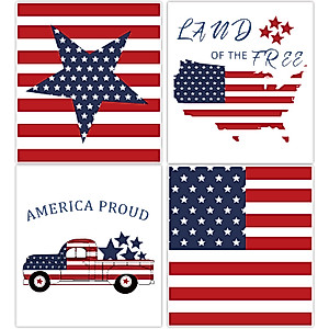 Quera 4Th of July Swedish Kitchen Dishcloth Retro Patriotic Stars & Stripes Truck Cotton Kitchen Towel Independence Day Absorbent Quick Drying Kitchen Cloth for Home Counter Wipes,4Pcs​
