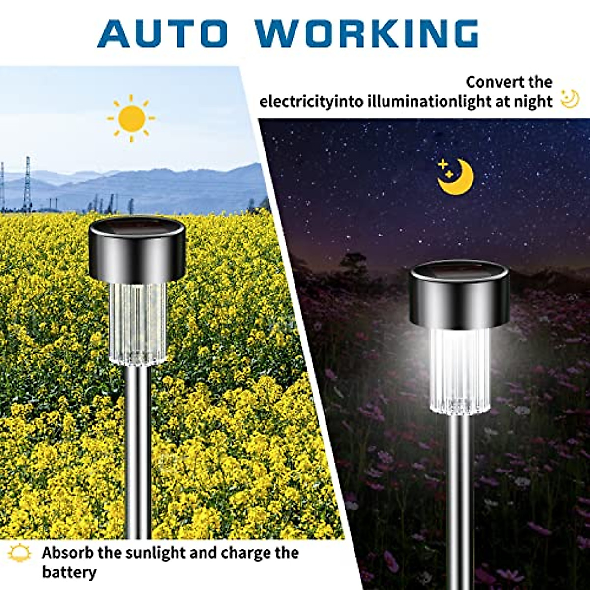 Solar Outdoor Lights 12 Pack, Solar Garden Lights Solar Powered Waterproof Landscape Path Lights Stainless Steel LED Outdoor Lights Solar for Walkway Yard Backyard Lawn Patio Driveway Decorative