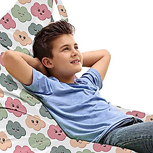 Ambesonne Cartoon Lounger Chair Bag, Theme Colorful Humanlike Clouds in Repeating Style on Plain Background, High Capacity Storage with Handle Container, Lounger Size, Multicolor