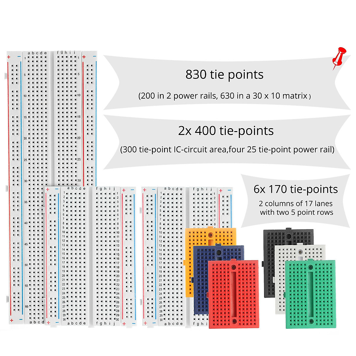 DEYUE Solderless Prototype Breadboard | 1x830 tie in Point Breadboard 2x400 tie in Points Circuit Boards 6x170 tie Points Mini Modular breadboard Kit