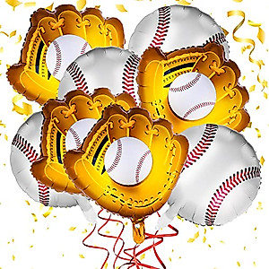 8 Pieces Baseball Balloons, Baseball Party Decorations 18 Inch Foil Mylar Baseball Glove Balloons Baseball Themed Birthday Party Supplies Decorations for Boys Girls Birthdays Party