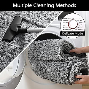 Soft Grey Rug for Living Room, Washable 4'X6' Fluffy Shag Area Rug for Bedroom Office Nursery Room, Gray Throw Shaggy Furry Carpet Rectangle Faux Fur Plush Rugs for Beside Teen Room Home Décor