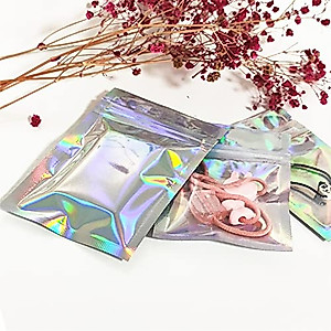 100Pcs Clear Front Glitter Holographic Zip Lock Bags Iridescent Pouches Food Packing Packaging Pouches Bags Storage Pouches Bags Silver 3.9x5.9in (10x15cm)