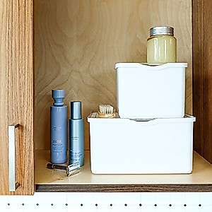 madesmart Medium Stacking Lid Bin - White | STACK COLLECTION | Attached Clear Lid for Visibility | Multi-use Organizer | Non-slip Rubber Feet | BPA Free