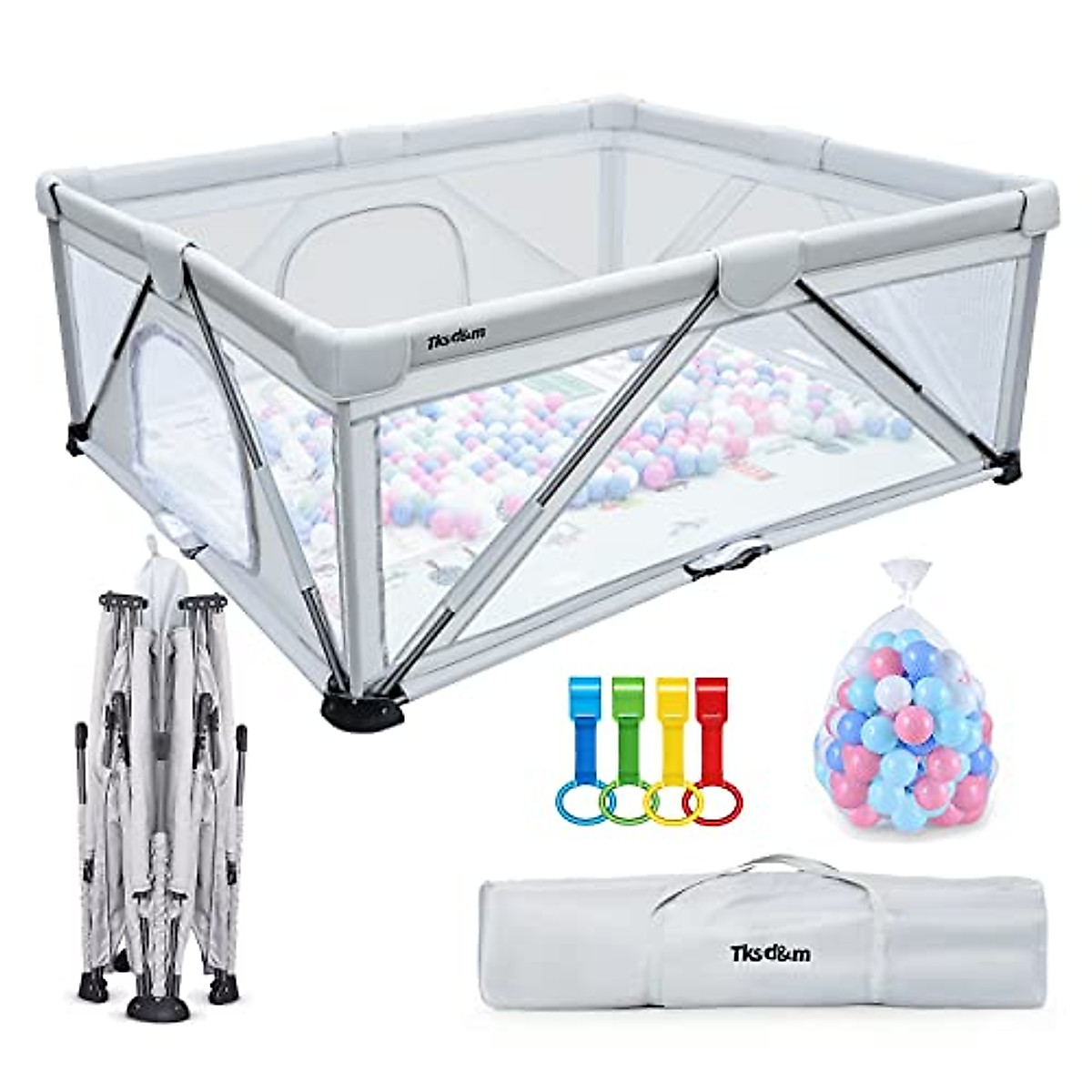 Baby Playpen Foldable, Tksd&m Large Play Yard,Playpen for Babies and Toddlers, Play Pens for Babies and Toddlers with Gate, Indoor & Outdoor Portable Play Pen