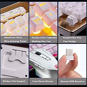 Rechargeable Keyboard and Mouse,Suspended Keycap Mechanical Feel Backlit Gaming Keyboard Mouse Set-Wireless 2.4G Drive Free,Adjustable Breathing Lamp,Anti-ghosting,12 Multimedia Keys (White-Combo)