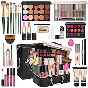 Makeup Kit Full Multi-Purpose Beauty Set Festive Gift Box - Highly Pigmented Palette Combination Lips Facial Brows Eye Makeup Brush for Essential Starter - Full Makeup Kit for Women