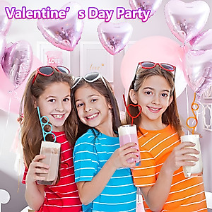 32Pack Valentines Day Cards for Kids, Valentines Greeting Cards(8 Designs)+ Colorful Crazy Loops Reusable Drinking Straws (8 Shapes) for Classroom Gifts Exchange Gift Class Prizes Carnivals Party