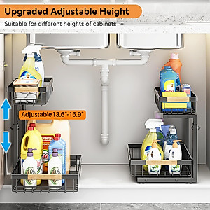 Under Sink Organizer, 2 Packs 2 Tier Under Sink Organizers and Storage, Slide out Pull out Cabinet Organizer Shelf, Metal Sliding Drawer for Kitchen Bathroom Pantry Cabinet Closet Organization Rack