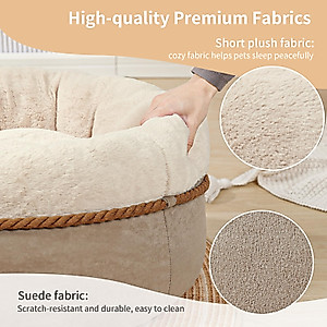 寵幸 Cat Beds for Indoor Cats - Donut Washable Small Pet Bed, 22 inches Anti-Slip Round Fluffy Plush Large Cat Bed, Warm and Thicked Dog Bed, Light Brown