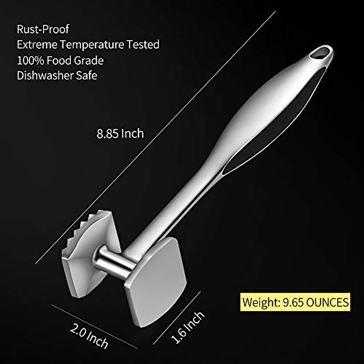 AOWOTO Meat Tenderizer Hammer Mallet Tool Pounder For Tenderizing Steak Beef And Poultry. With Rubber Comfort Grip Handle