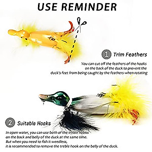 Duck Lure Topwater Fishing Lures Kit for Bass, VMSIXVM 4.75in Baby Duckling Floating Artificial Bait with Splashing Feet and Rooster Bait Tails, Propeller Duck Hard Swimbait for Freshwater Saltwater