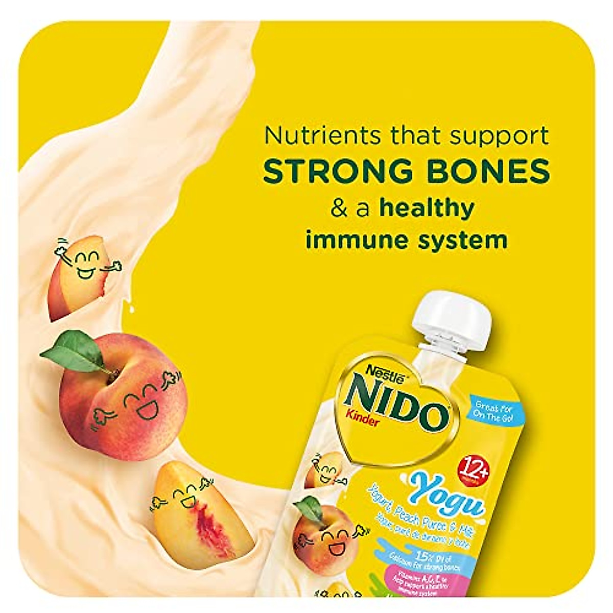 Nestle Nido Baby Food Pouches, Toddler, Yogurt, Peach Puree and Milk, 3.5 Oz (Pack of 12)